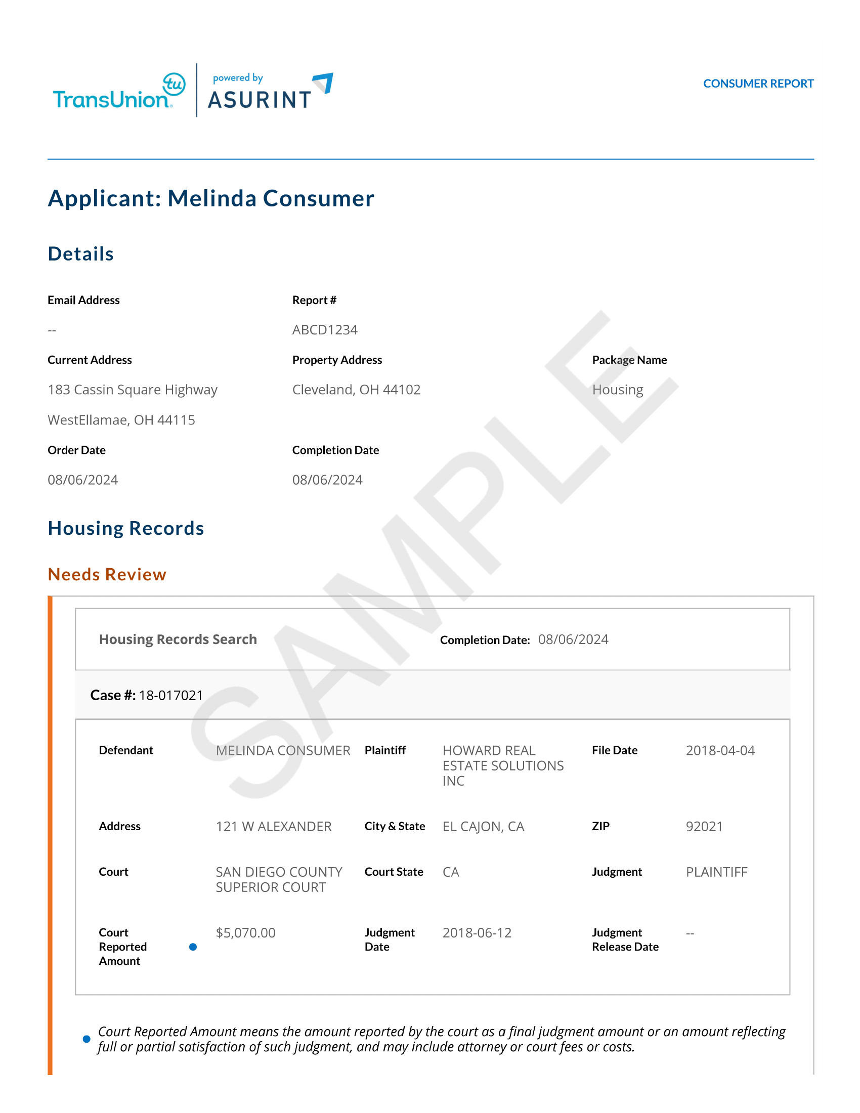 Sample Document: TransUnion Screening Reports
